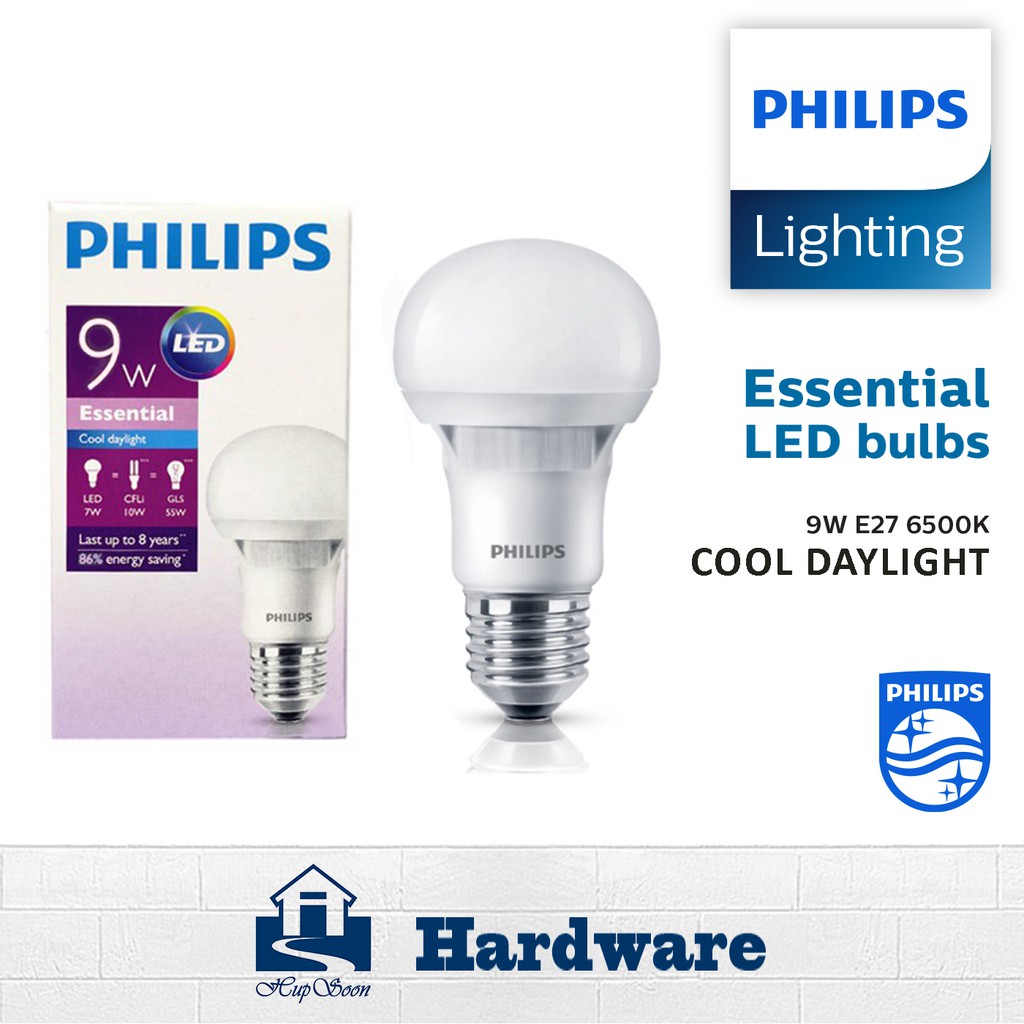 PHILIPS Essential LED Bulb 9w E27 220-240V 6500K Cool Daylight (White ...