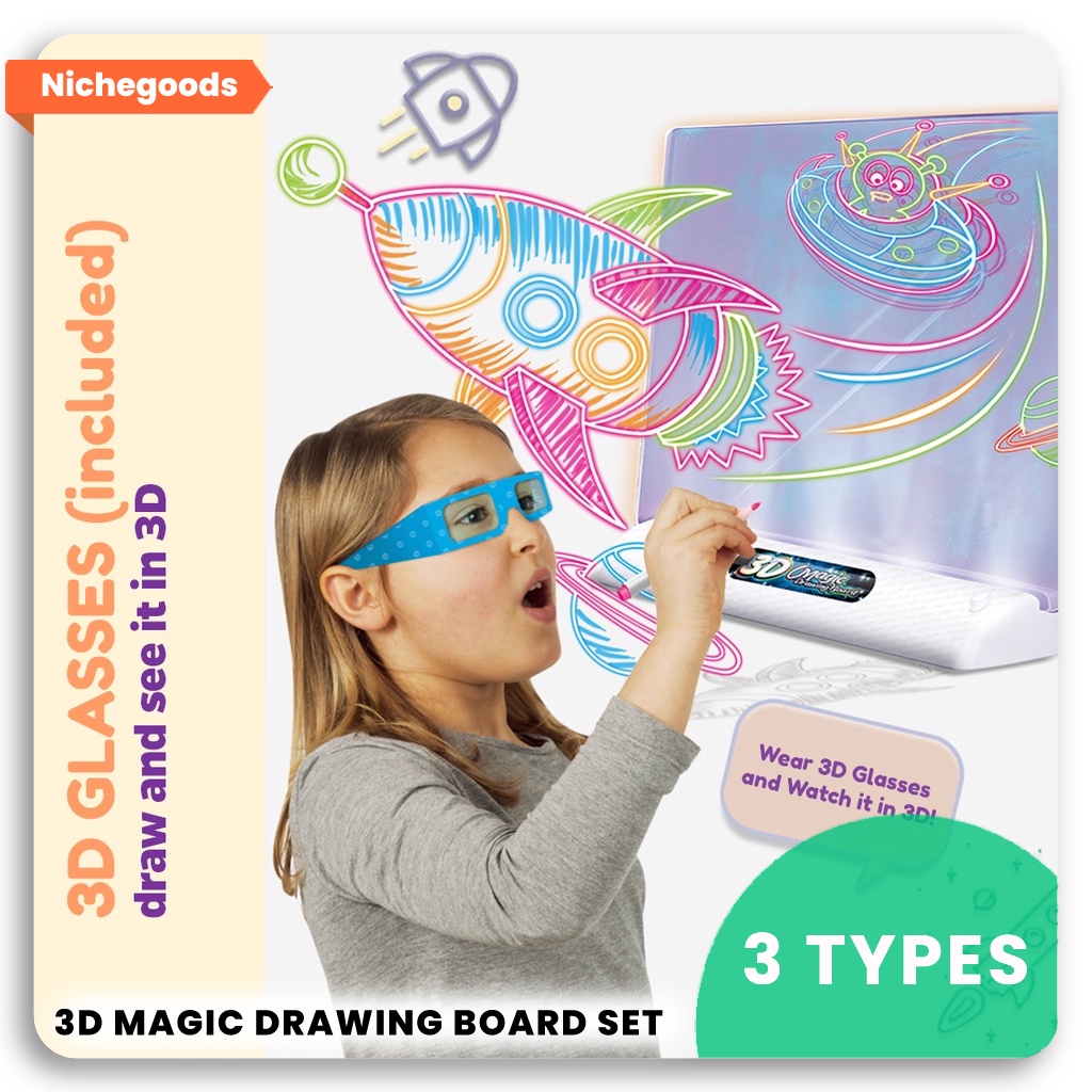 Nichegoods 儿童 3D画板 3D眼镜 艺术立体绘画学习 3D Magic Drawing Board 3D Glasses 3D Drawing Tablet Kids Toys ...