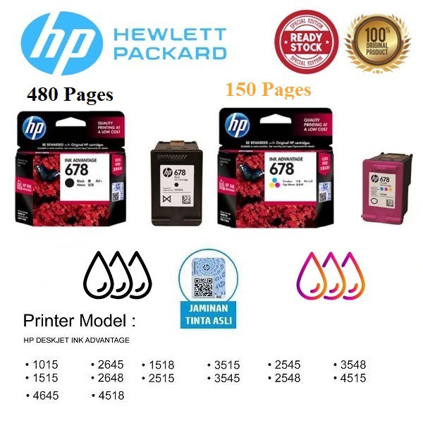 Katrij Asli Hitam HP 678 HP678 Ink Cartridge Black (Original) Tri-Color ...