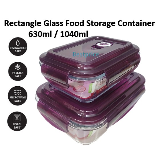 💯👍 630ml / 1040ml Glass Container Microwavable Freezable Food Storage ...