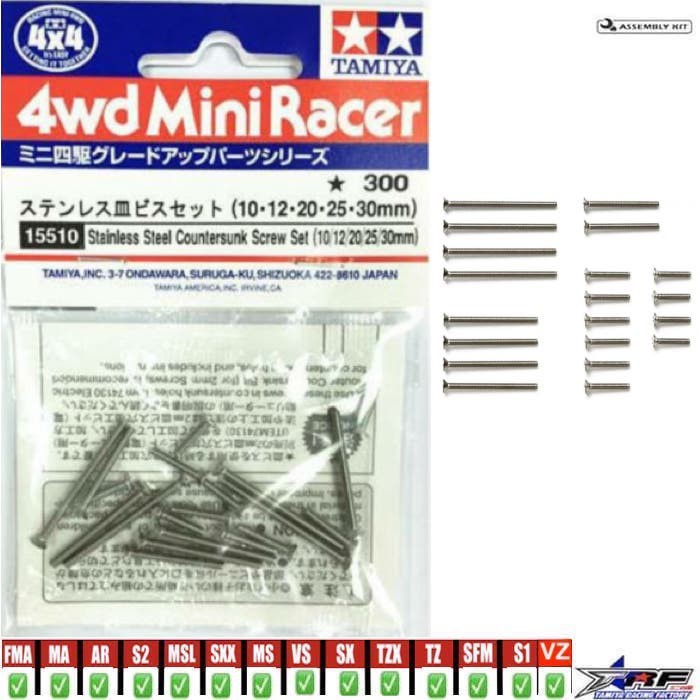 Tamiya 15510 STAINLESS STEEL COUNTRYSUNK SCREW SET (10/12/20/25/30mm ...