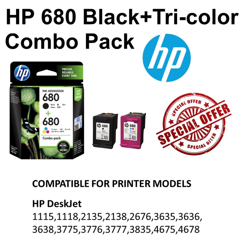 100% ORIGINAL HP 680 Combo Pack Black + Tri-Color | Shopee Malaysia