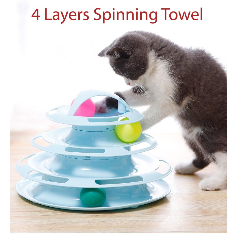 4 Layers Spinning Towel Cat Toy Ball Track / Cat Tower Japanese Pastel ...