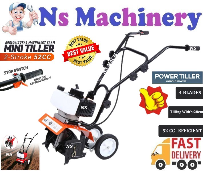 44-5 Mini Tiller Machine Hand Push weeding 52cc 2-Stroke Weeder Petrol ...