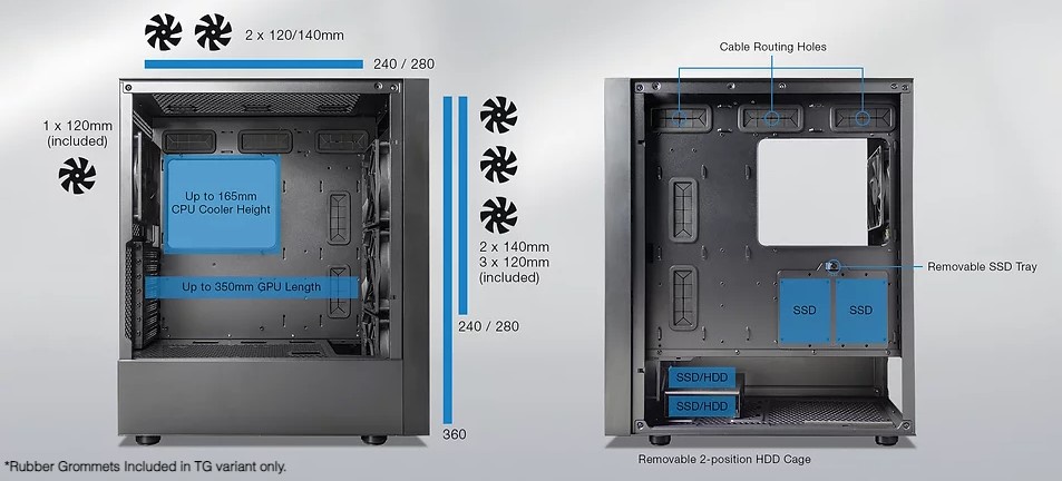 REXTECH TECWARE NEXUS AIR TG / STEEL ATX Gaming Case (Black / White ...