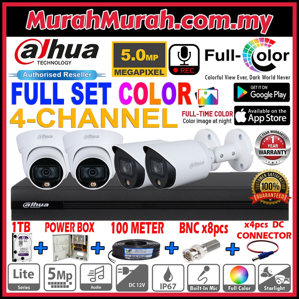 Dahua COLORVU Full Time Colour Audio 5MP Full Set 🌟4 CHANNEL🌟 CCTV 4CH ...