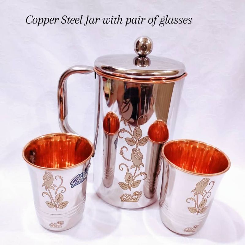 Copper Steel Jar & Glass Set - Bekas Air / Jag & Cawan Tembaga Keluli ...