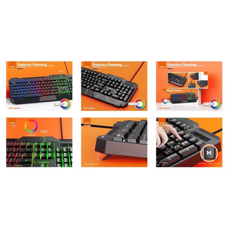 MOXOM MX-KB08 Fantasy Gaming Mouse Keyboard Suspension Rainbow Light Backlit Mechanical USB ...