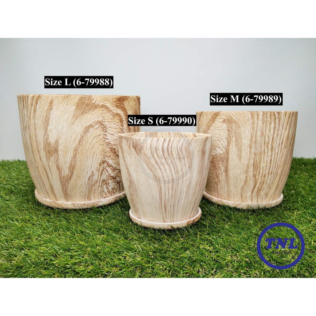 HEXAGON SHAPE WOODEN DESIGN CERAMIC POT WITH SAUCER PASU BUNGA SERAMIK ...