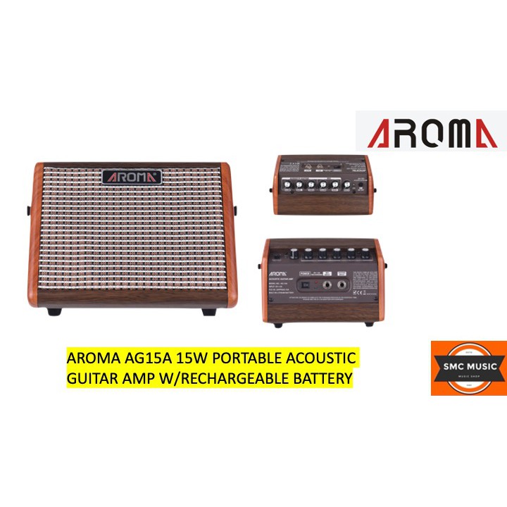 AROMA AG15A PORTABLE ACOUSTIC GUITAR AMPLIFIER 15 WATT WITH RECHARGEABLE BATTERY (AG 15A/ ACO ...