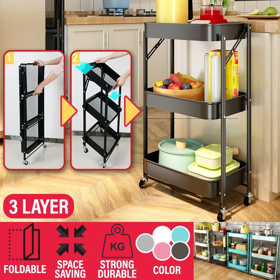 Zenithglobal 3 LAYER Foldable Portable Space Saving Kitchen Storage ...