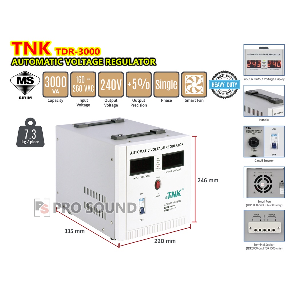 TNK TDR3000 3000VA Single Phase Heavy Duty AVR Automatic Voltage ...
