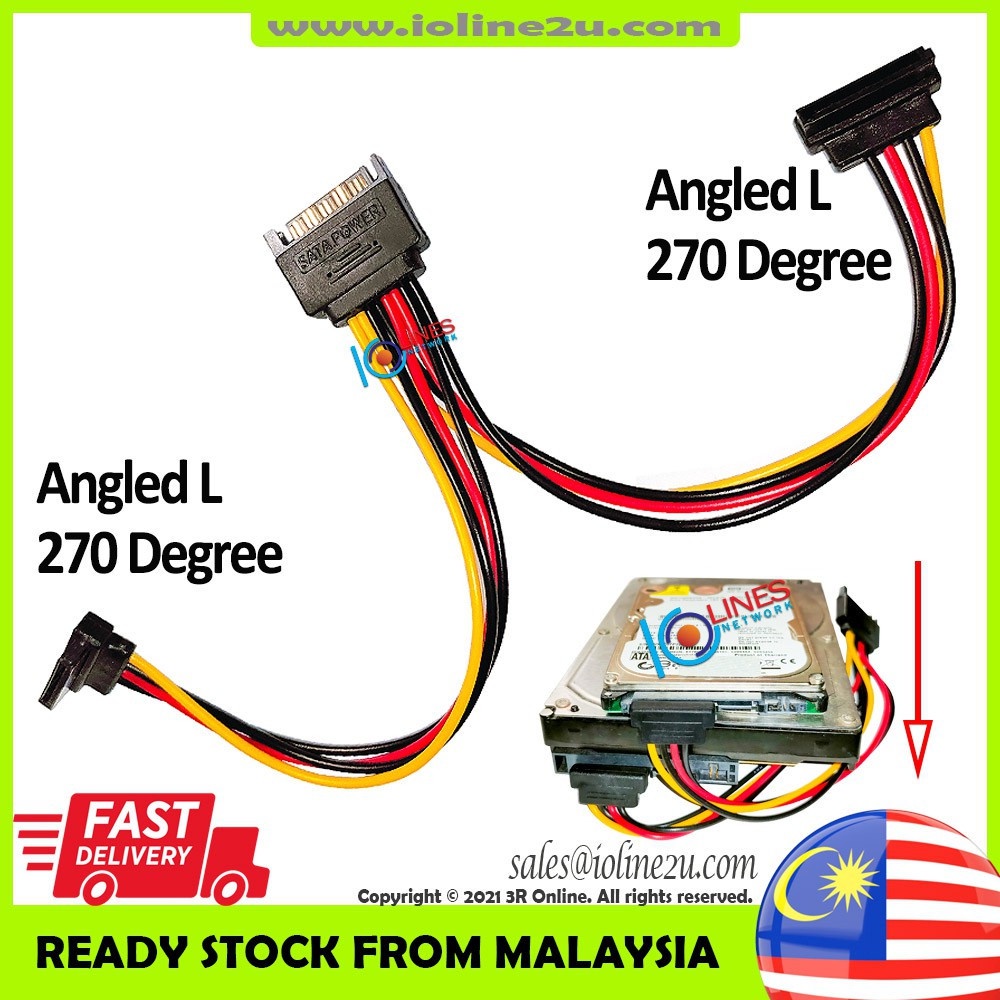 SATA male 1 to 2 SATA Angled L 270° Power connector Splitter Y cable 15 ...