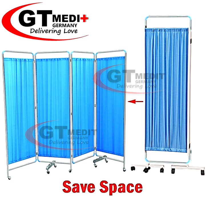 4 Section Stainless Steel Ward Screen Curtain Movable Foldable Hospital ...