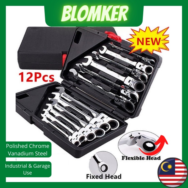 12pcs Chrome Vanadium Steel Flexible Head Dual-use Ratchet Wrench Quick ...
