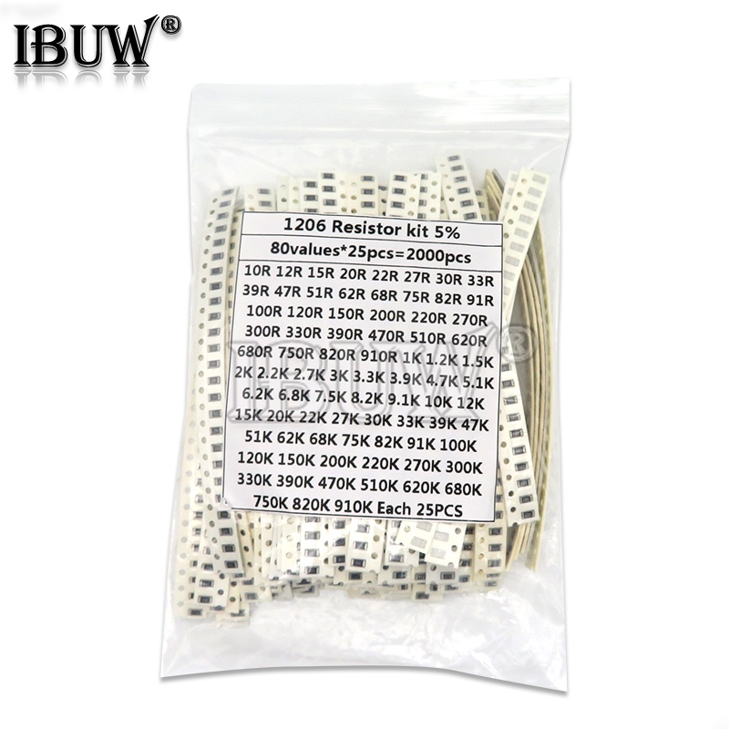 2000PCS 10 ohm-910K ohm 1206 SMD Resistor Kit Assorted set 5% 80values ...