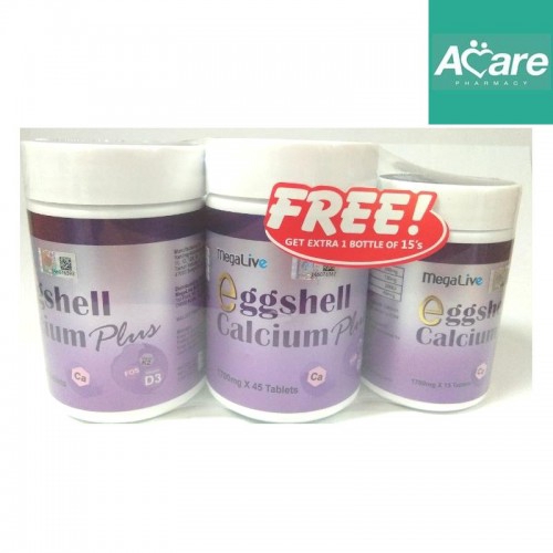 ACARE PHARMACY MegaLive Eggshell Calcium Plus 1700mg 45's*2 FREE 15's | Shopee Malaysia