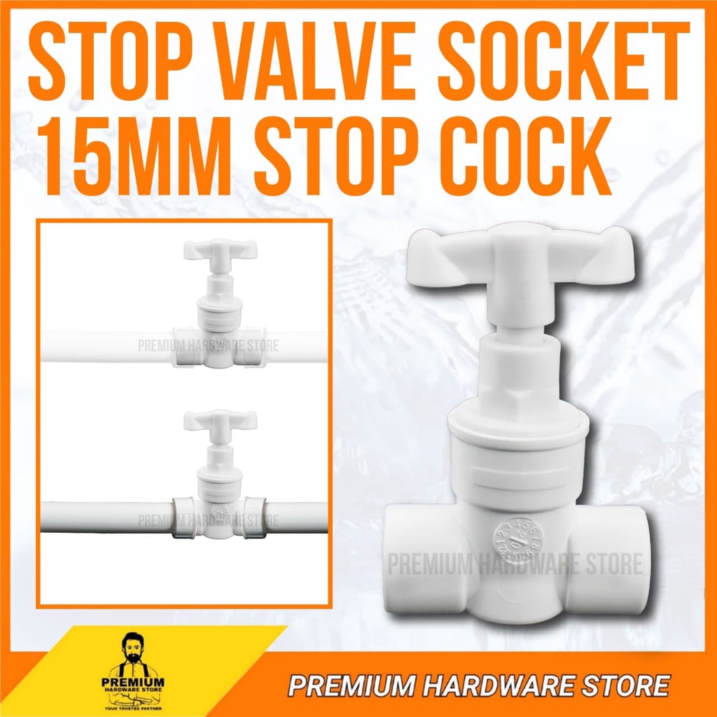 STOP VALVE SOCKET 15MM / STOP COCK PLASTIC / STOPCOCK TEEE HANDLE ...