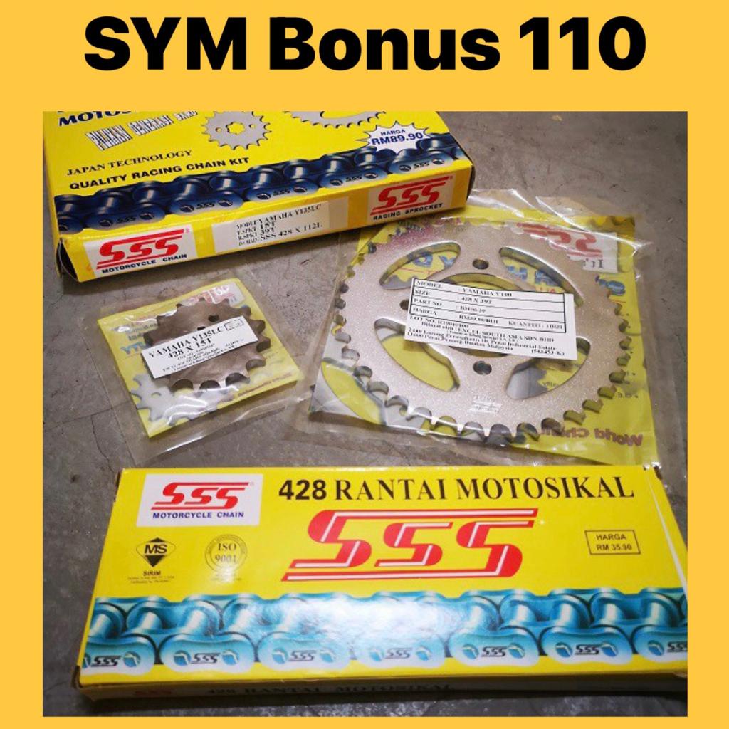 SYM BONUS SPROCKET SET (SSS) // Sprocket SSS 428 SYM Bonus 110 JOYRIDE1set RANTAI CHAIN COMPLETE ...