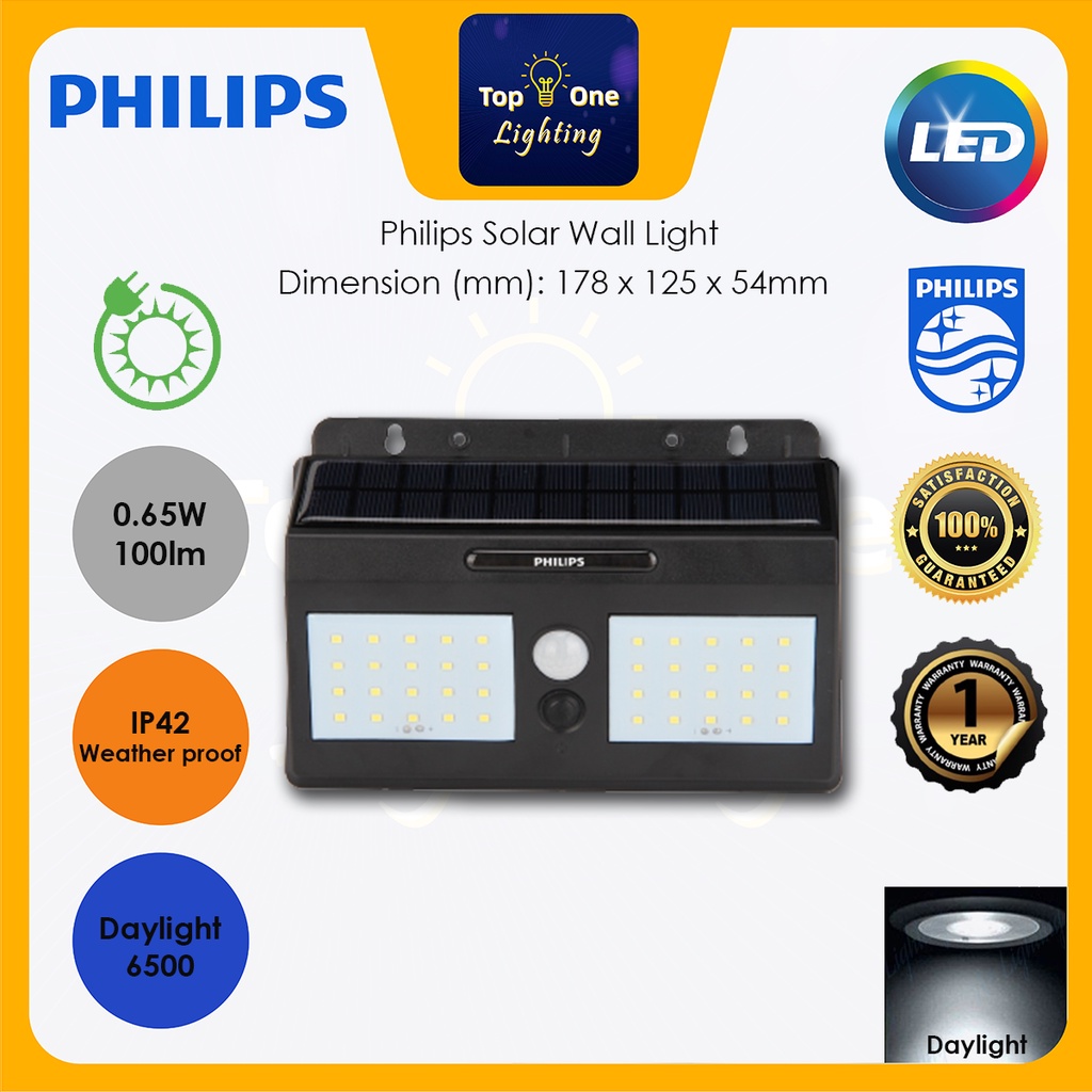 Philips Essential SmartBright Solar Wall Light 6500K (Inbuilt Solar ...