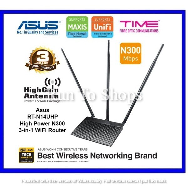 Ready Stock Asus RT-N14UHP High Power N300 3-in-1 WiFi Router / Access ...