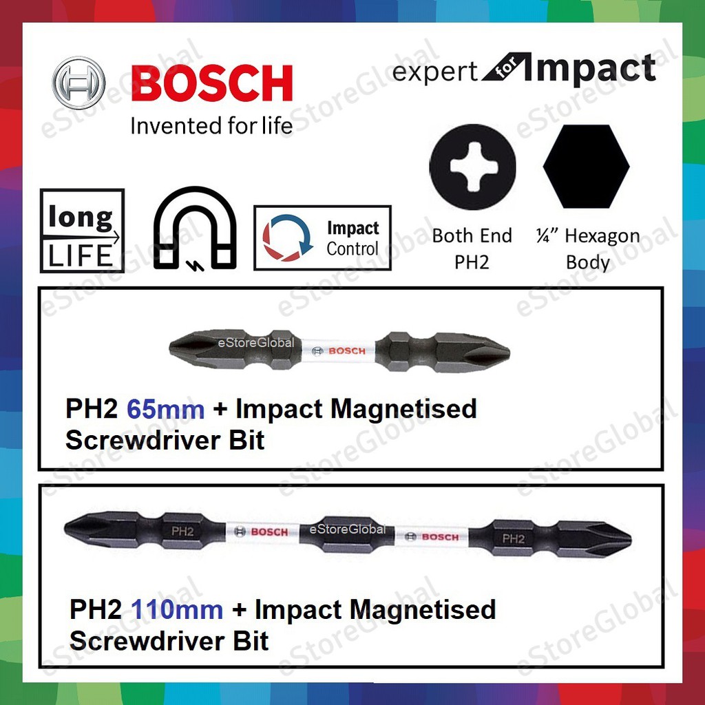 BOSCH Impact Magnetised Screwdriver Bit 2608522405 (65mm) / 2608522406 ...