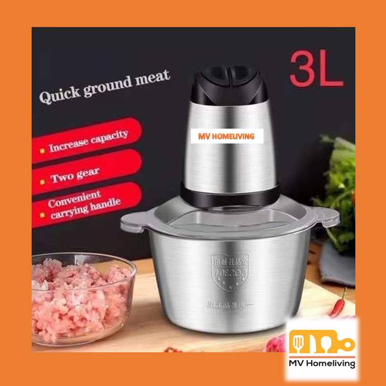 3L Stainless Steel Electric Meat Mincer Chopper Food Processor Blender Grinder-Pengisar Daging ...