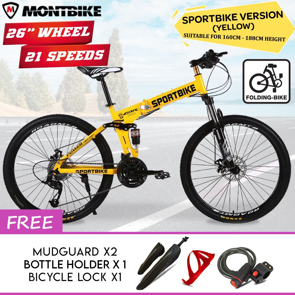 MONTBIKE SPORTBIKE 26" Wheels Folding Mountain Bike 21 Speeds Road MTB ...