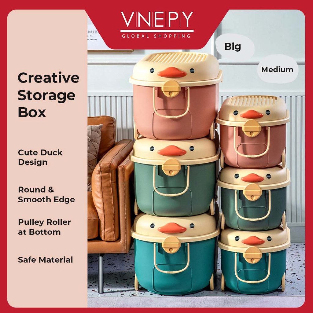 【Vnepy】Children's Kids Toy Cute Duck Storage Box With Wheels Medium ...
