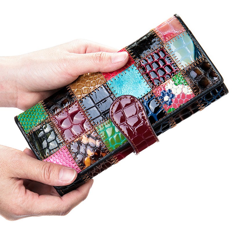 Women's Wallet Genuine Leather Patchwork Wallet for Women Zipper Ladies ...