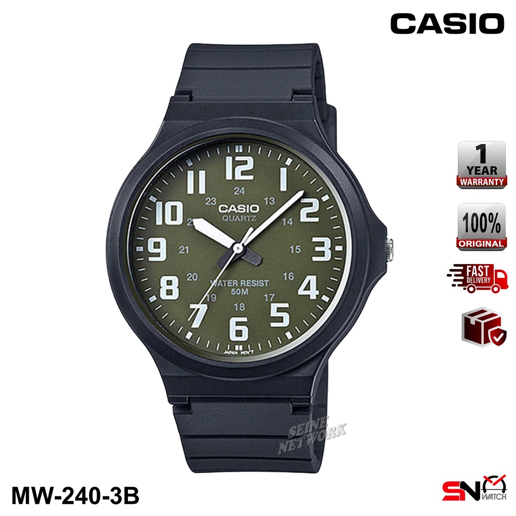 Casio Unisex Watch MW-240 Series Quartz Analog Black Resin Band Watch ...
