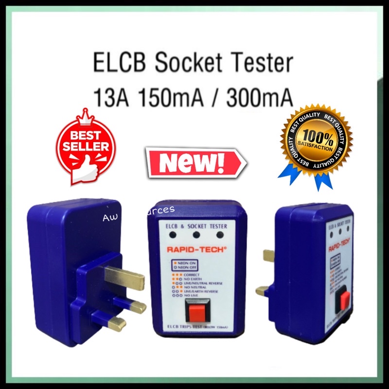💥Ready Stock💥 Rapid-Tech 13amp 13A ELCB & Socket Tester (150mA/300mA ...