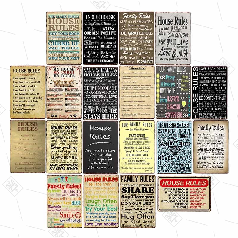 House Rules/Family Rules Metal Sign Tin Plate Vintage Shabby Chic ...