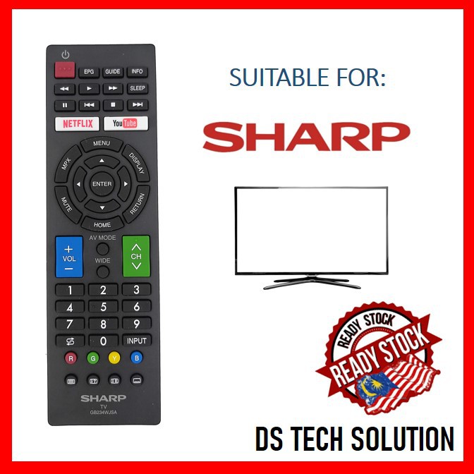 [M'SIA STOCK] SHARP SMART LED LCD TV REMOTE CONTROL REPLACEMENT ...