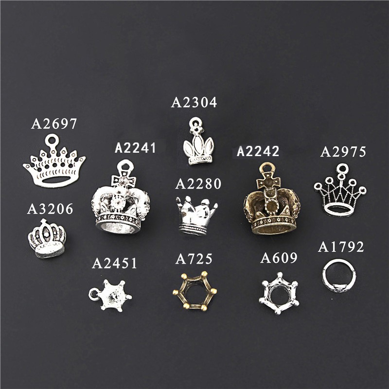 10pc Antique Silver Alloy Mini 3D Crown Charms Jewelry Pendant Charms ...