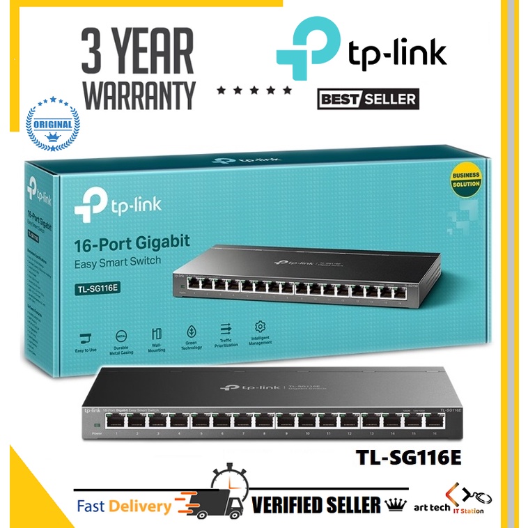 TP-LINK TL-SG116E 16-PORT GIGABIT UNMANAGED PRO SWITCH WITH 16 10/100/1000MBPS RJ45 PORTS AND ...