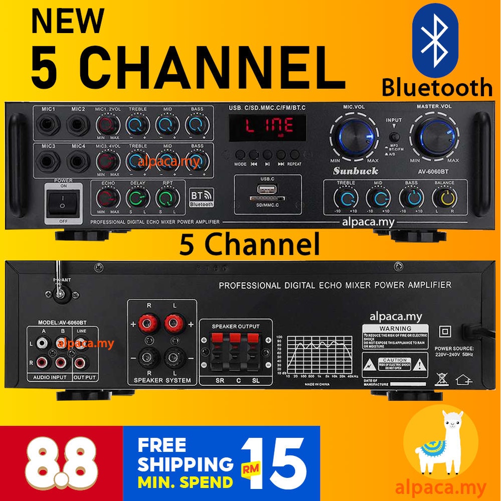[MALAYSIA STOCK] Sunbuck 5.1 Channel 5CH Power Amplifier Digital Audio ...