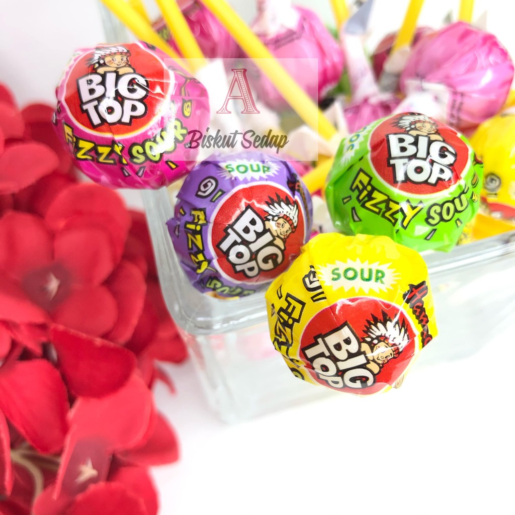 Big Top Sour Pops Lollipops Candy | Grape, Strawberry, Apple, Lemon ...