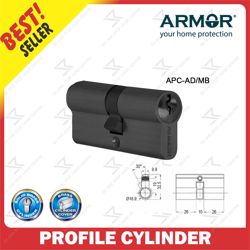 ARMOR Profle Cylinder (MATT BLACK SERIES) APC-AD/MB ( APC-AD60/MB / APC ...
