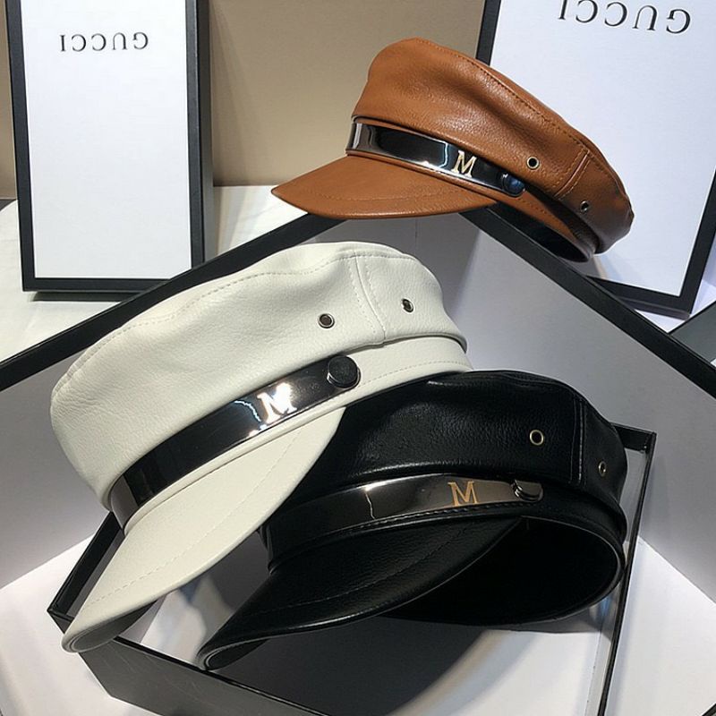 Sailor Leather Hat - Beret - Baret Hat - Baker Boy Sailor Captain Hat M ...