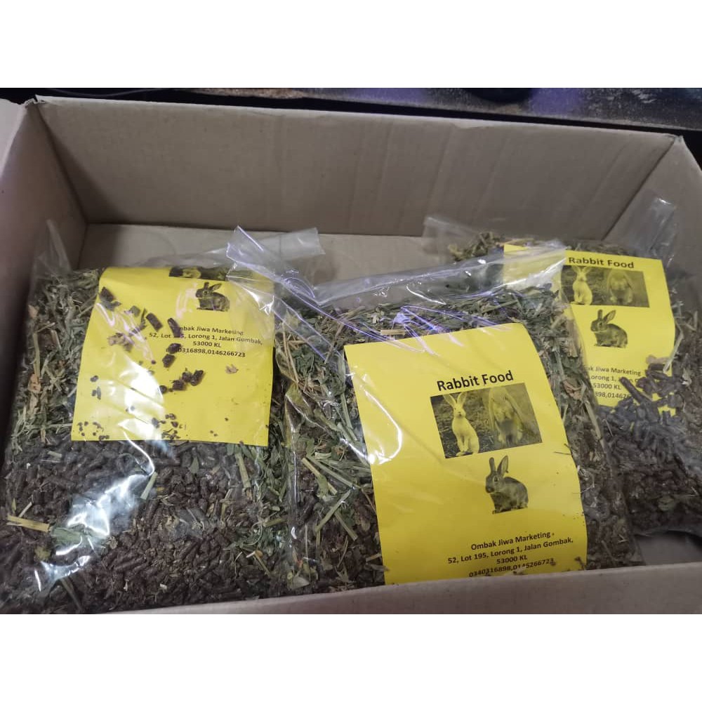 RABBIT PELLET MIX ALFALFA HAY 3KG OMBAK FRIENDLY RABBIT FOOD | Shopee ...