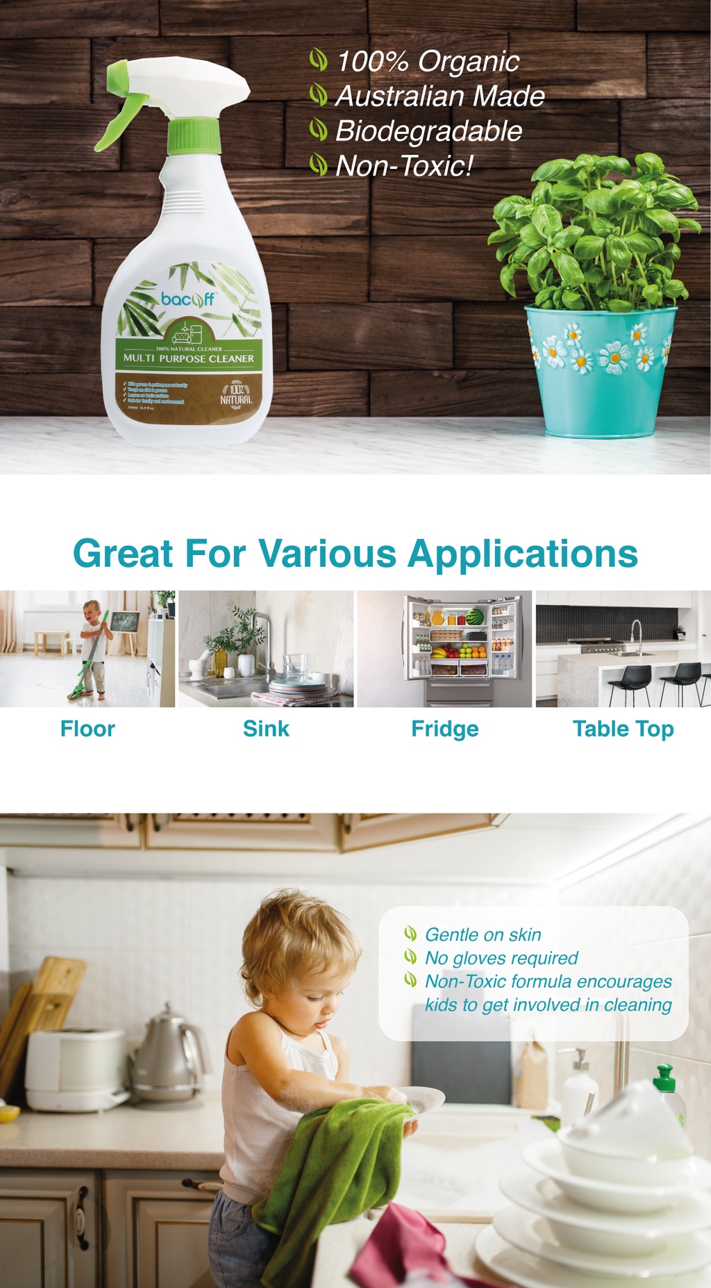 Bacoff Organic Multi Purpose Cleaner (500ml) for Kitchen, Sinks, Tables ...