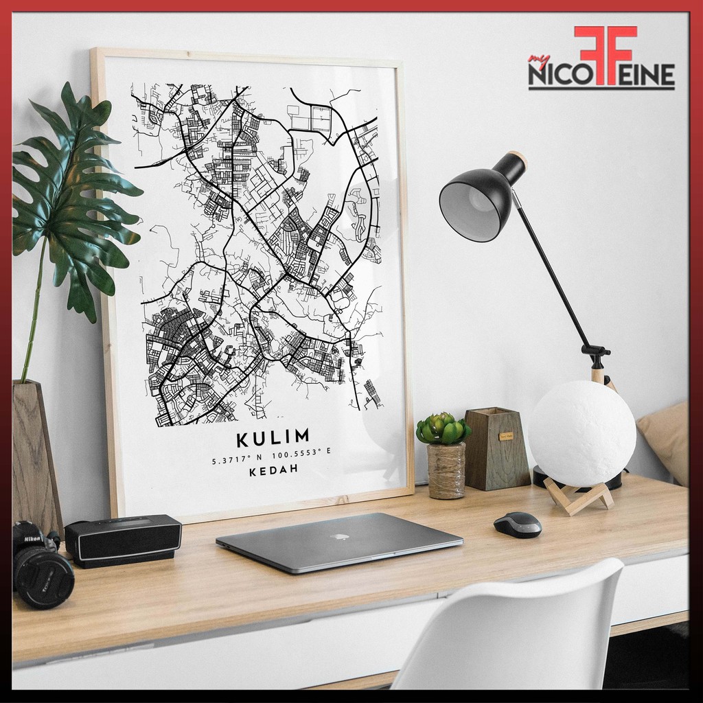 [Poster Only] Kulim Kedah Minimal City Map Art Black and White Large ...