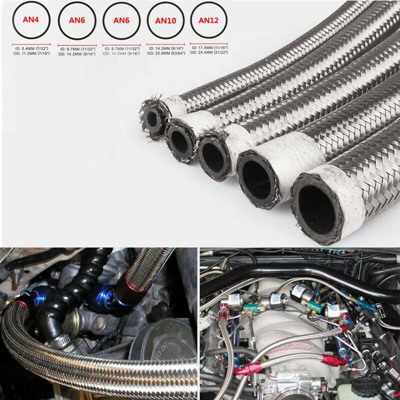 1Feet AN4-AN12 Stainless Steel Double Braided Oil Hose End Fuel Hose ...