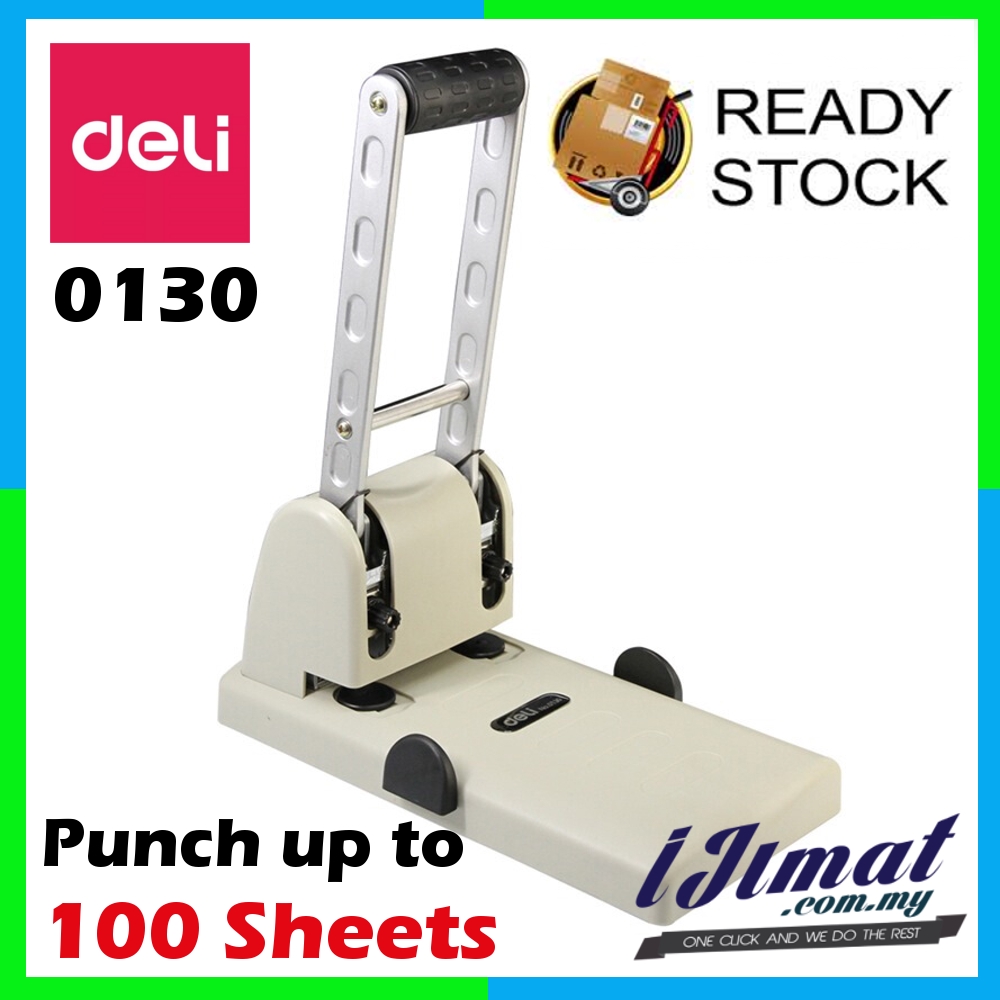Deli 0130 Two Holes Heavy Duty Puncher, Punch Up to 100 sheets, Penebuk ...