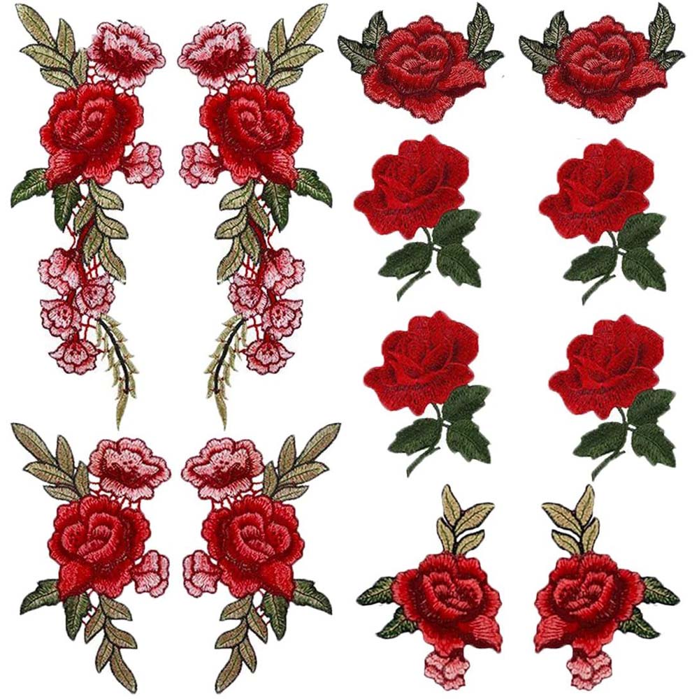 Red Rose Flower Patch Sew On Cloth Badge Embroidered Floral Applique ...