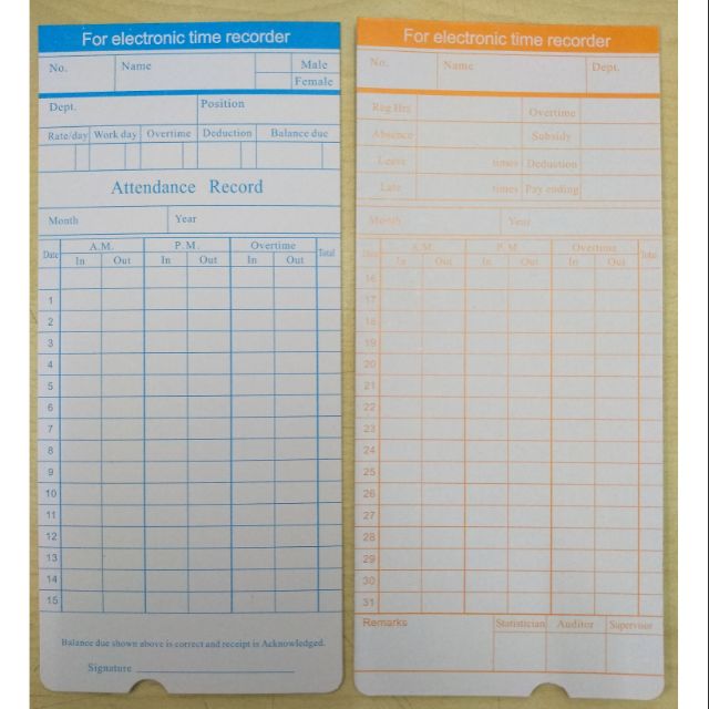Punch Card / Time Recorder 100pcs/pkt ( High Quality, Thick and Smooth ...