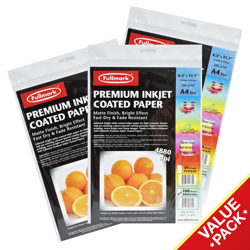 Fullmark A4 Paper 100gsm Premium Inkjet / Kertas A4 100gsm Premium ...