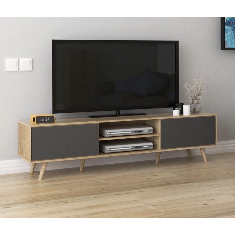 Rack TV Cabinet Storage Shelf 2 Door Rak TV Kabinet Modern 5ft Solid ...