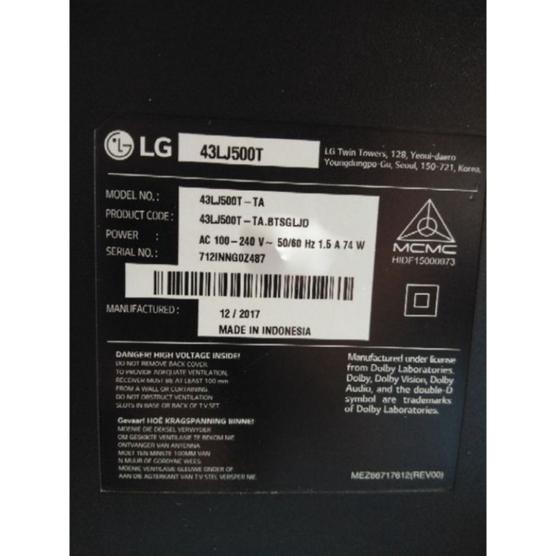 Lg 43LJ500T all in 1 Power supply | Shopee Malaysia